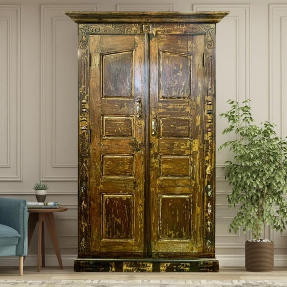 Rustic Vintage Door Repurposed 51" Wide Large Bedroom Armoire ...