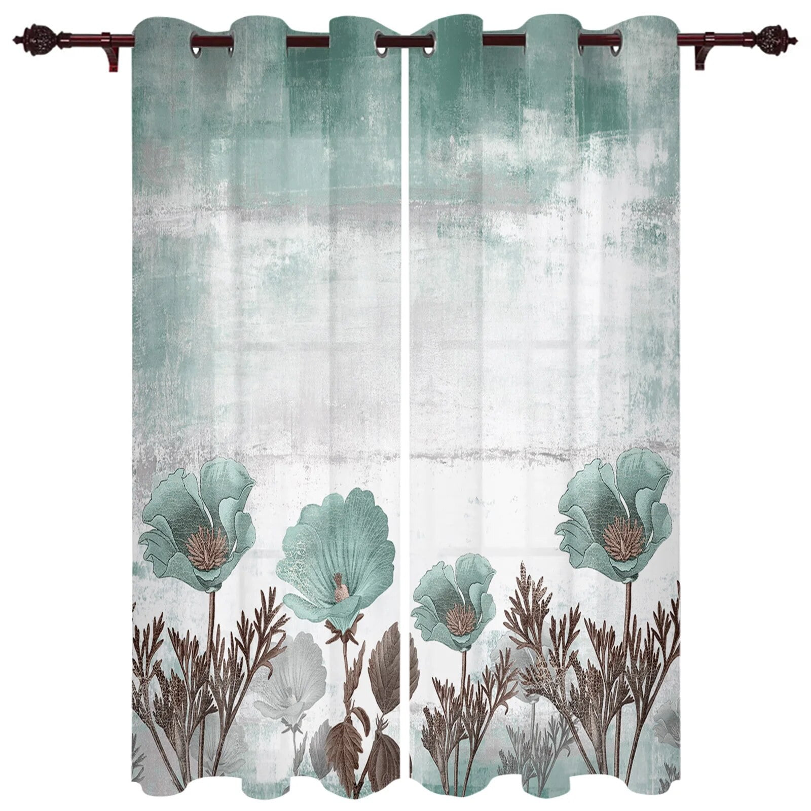 Rustic Vintage Floral Plant Abstract Modern Window Curtains for Living ...