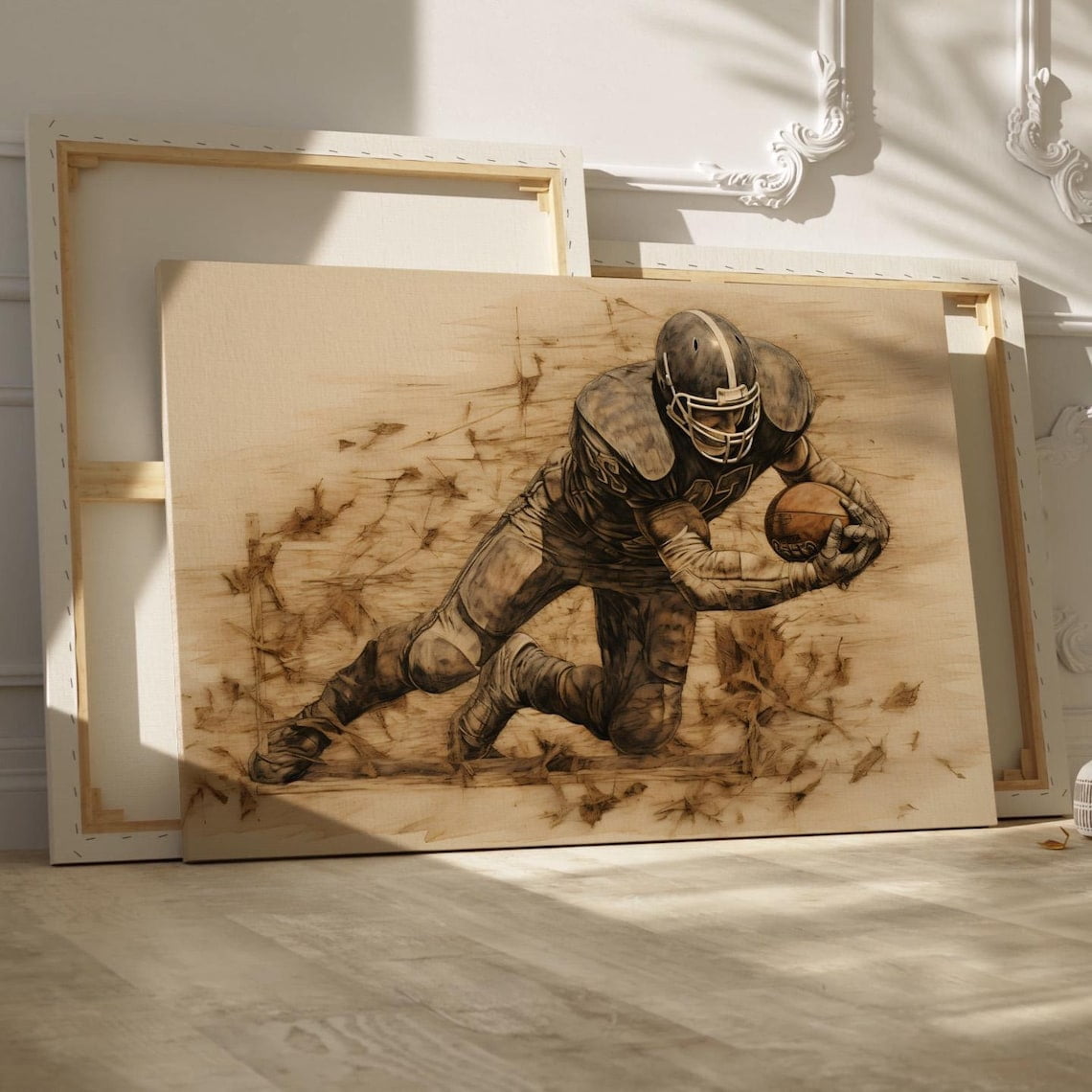 Rustic And Vintage Football Quarterback Pyrography Wall Art Print Or ...