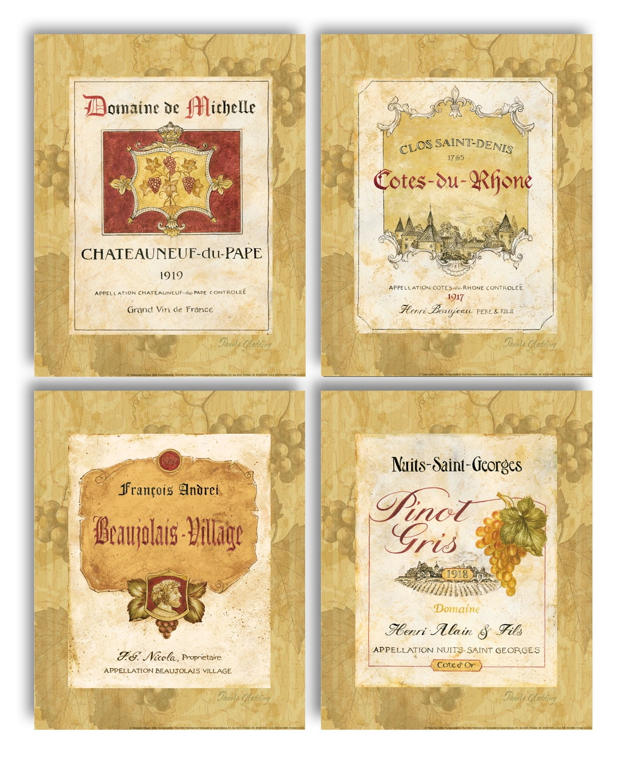 Rustic, Vintage French Vineyard Wine Signs; Four 8X10 Poster Prints ...