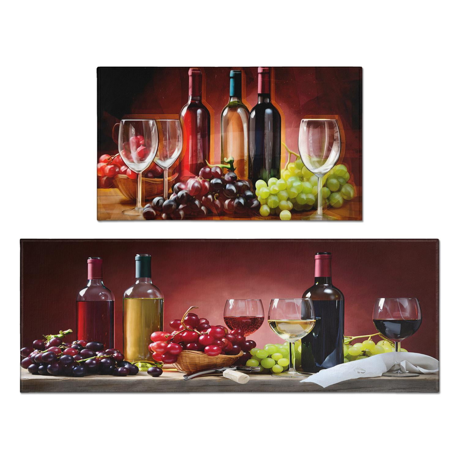 Rustic Vintage Kitchen Runner Rug with Grapes & Red Wine Glasses Design ...