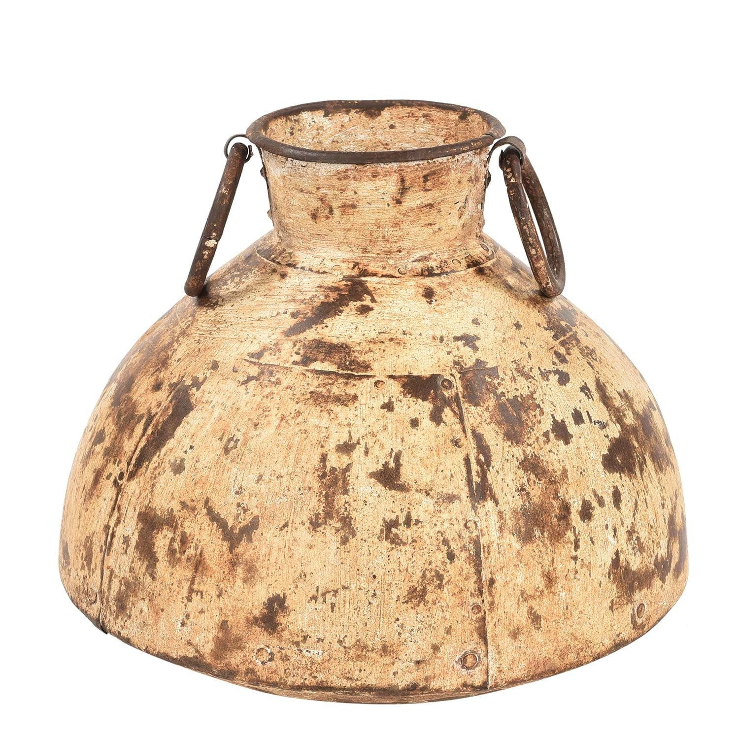 Rustic Vintage Large Metal Matka Vase With Ring Handles | Farmhouse ...