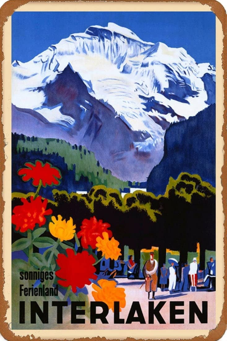 Rustic Vintage Look Metal Signs 1935 Interlaken Switzerland Swiss Alps ...