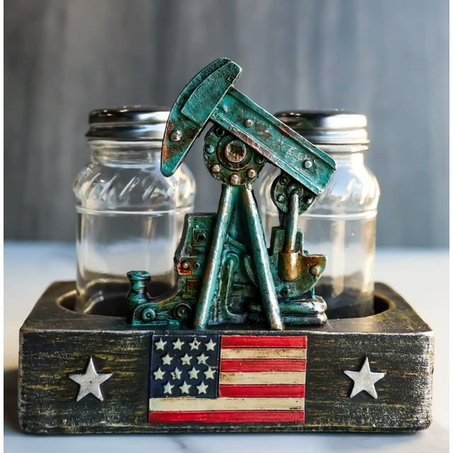 Rustic Vintage Oil Derrick Rig Pump Glass Salt And Pepper Shakers ...