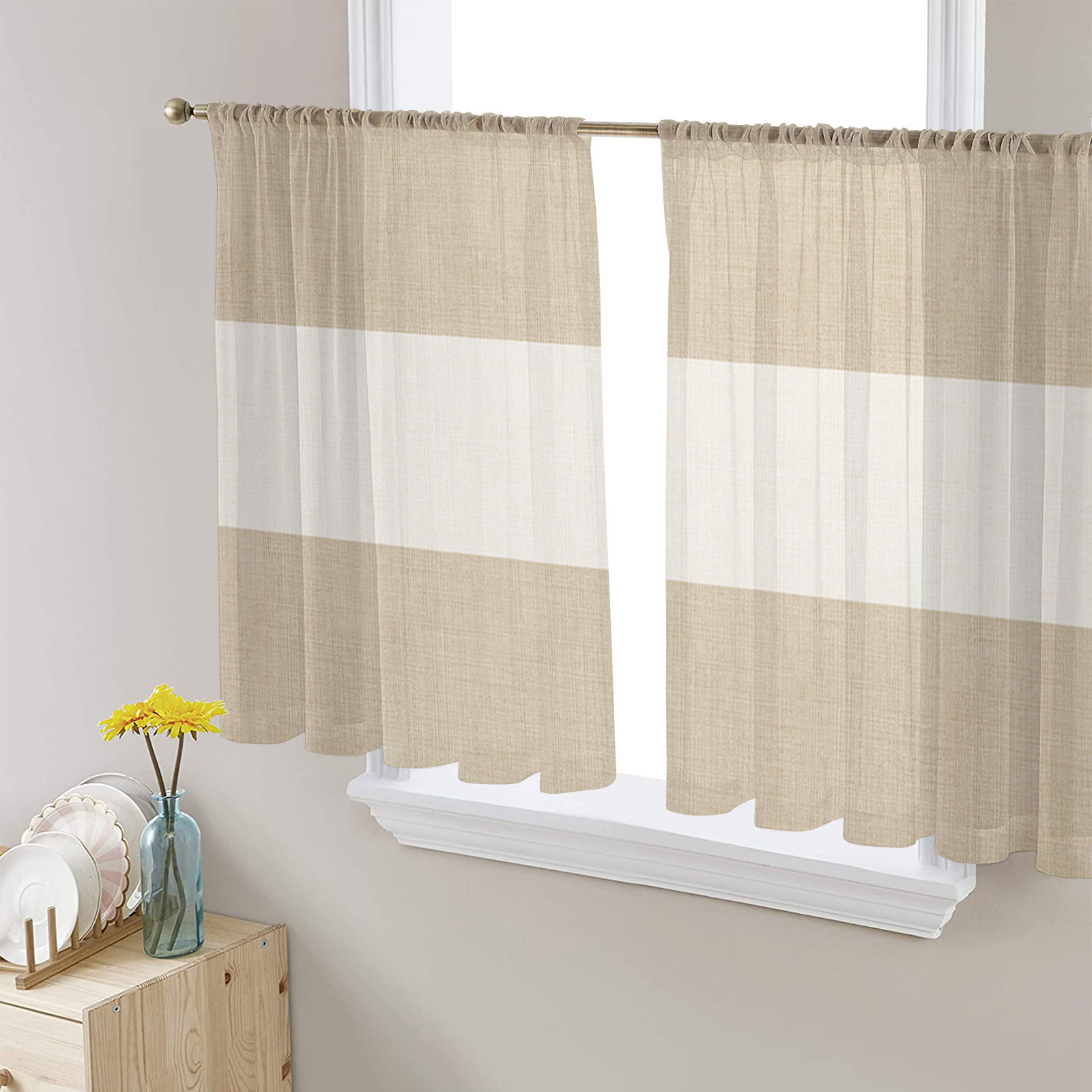 Rustic Vintage Sheer Curtains 45 Inch Length 2 Panels Set for Living ...