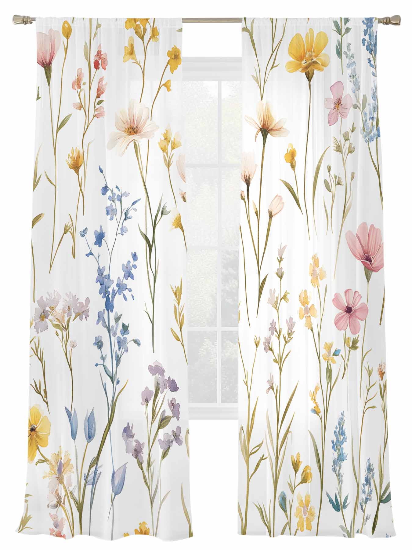 Rustic Vintage Sheer Curtains for Living Room Bedroom, Wildflower ...