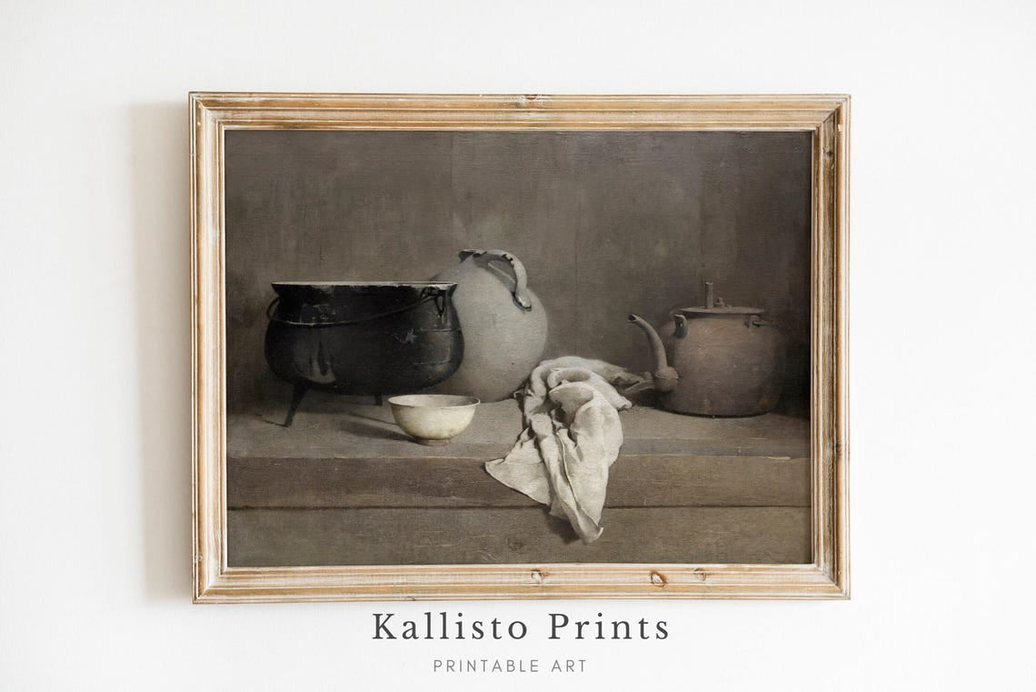 Rustic Vintage Still Life Art Print Poster Antique Iron Pot ...