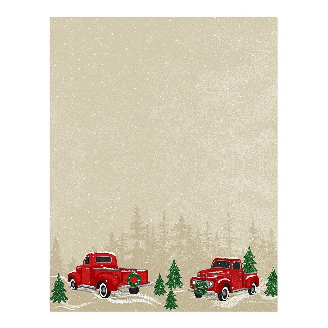 Rustic Vintage Trucks Holiday Letterhead / 50 Sheets / 8.5" x 11 ...