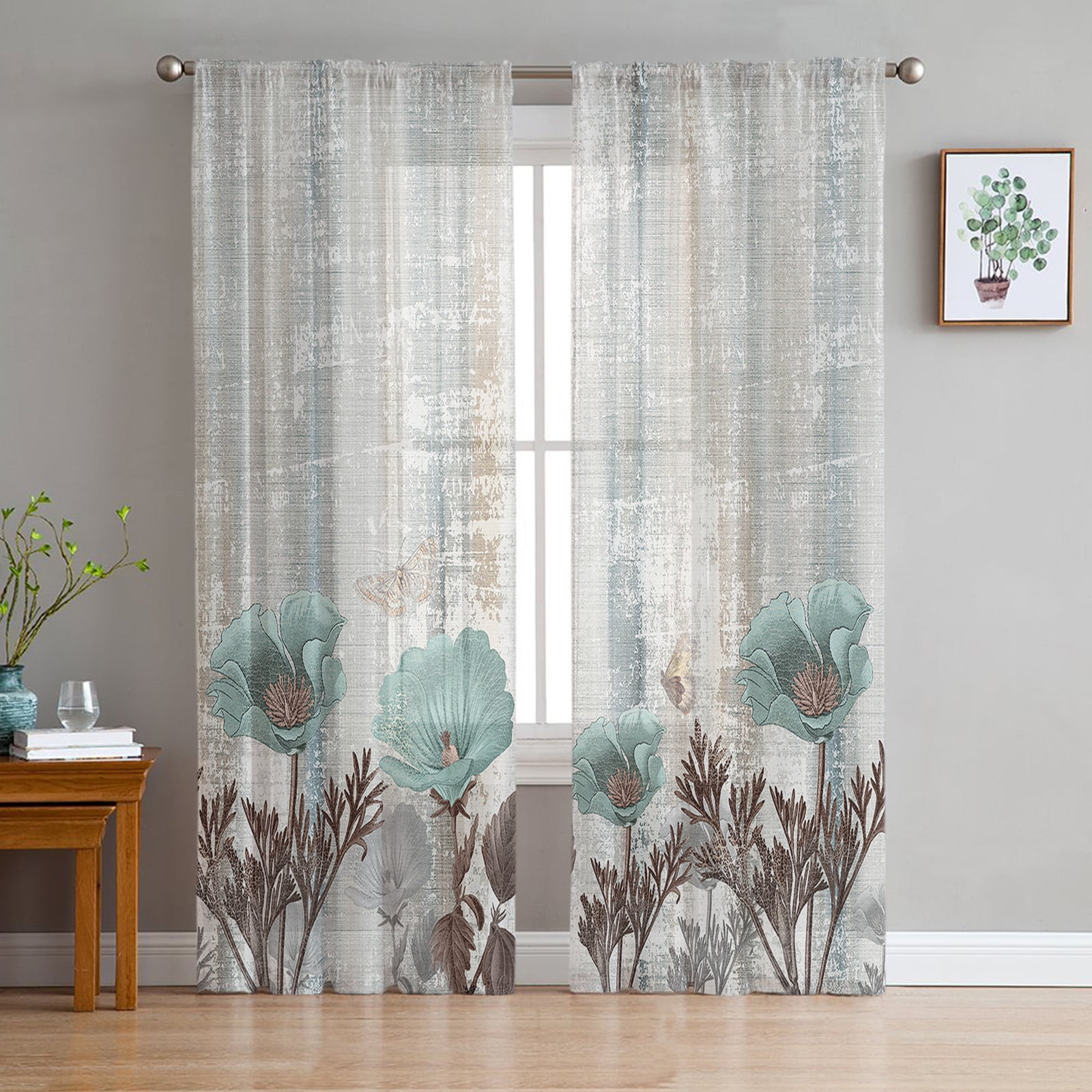 Rustic Vintage Tulips Flowers Window Tulle Curtains for Living Room ...