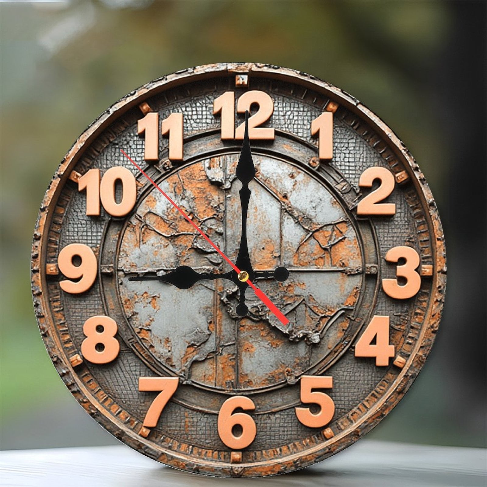 Rustic Vintage Wall Clock Metal Decor Home 10-Inch Silent Wooden Wall ...