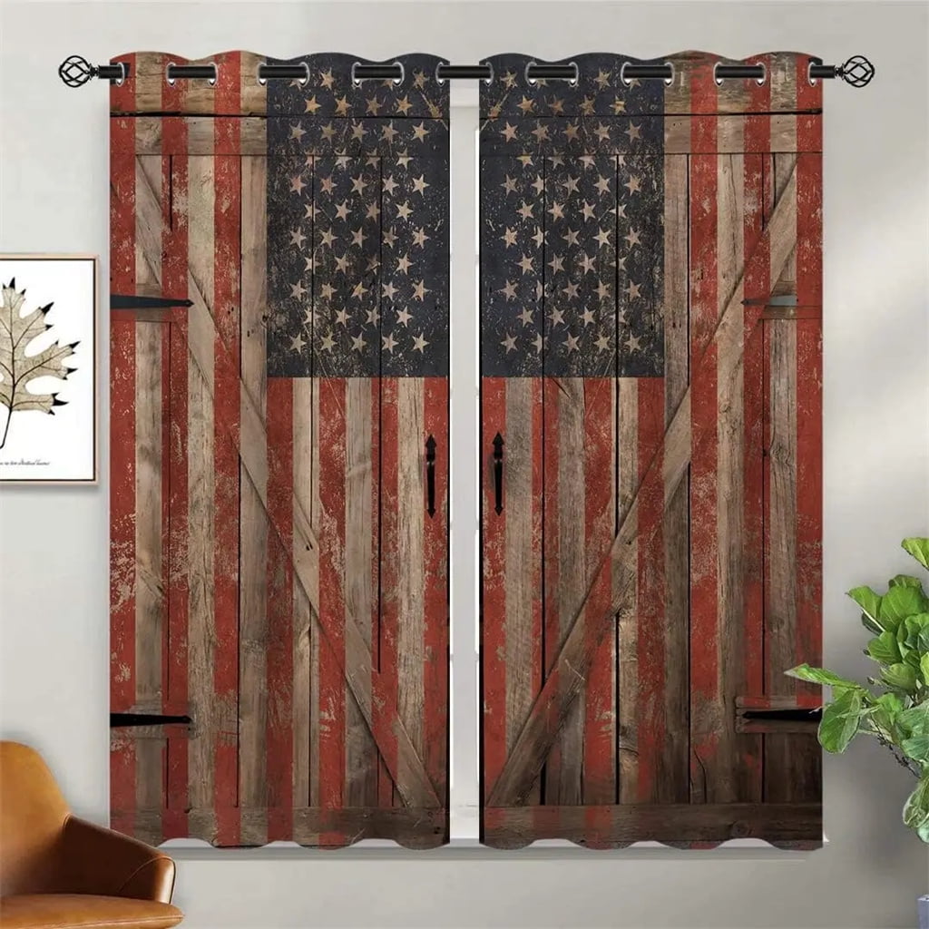 Rustic Vintage Wooden Barn Door Farmhouse Farm Window Curtain For ...