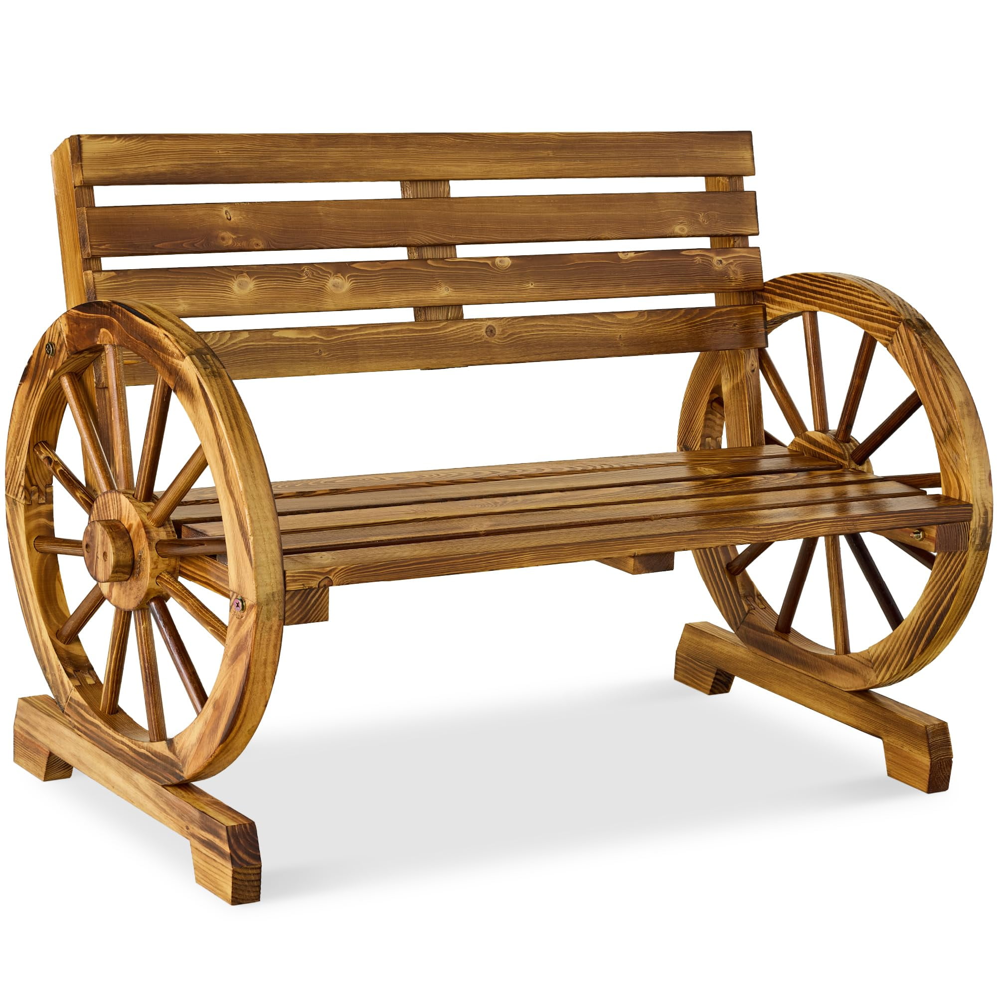 Rustic Wagon Wheel Bench for Outdoor Use, Solid Fir Wood Construction ...