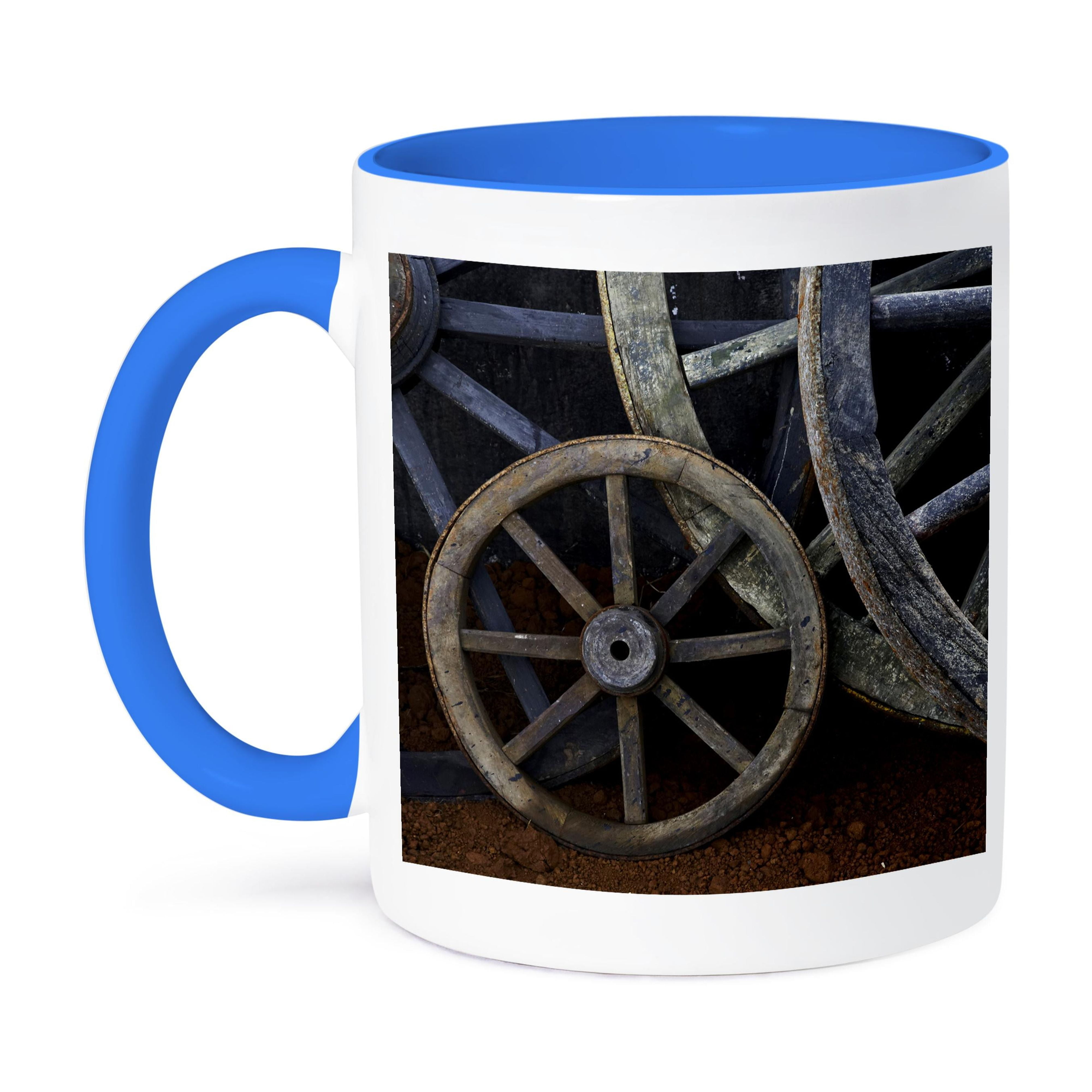 3dRose, Rustic wagon wheels on movie set, Cuba, 11oz Two-Tone Blue Mug ...