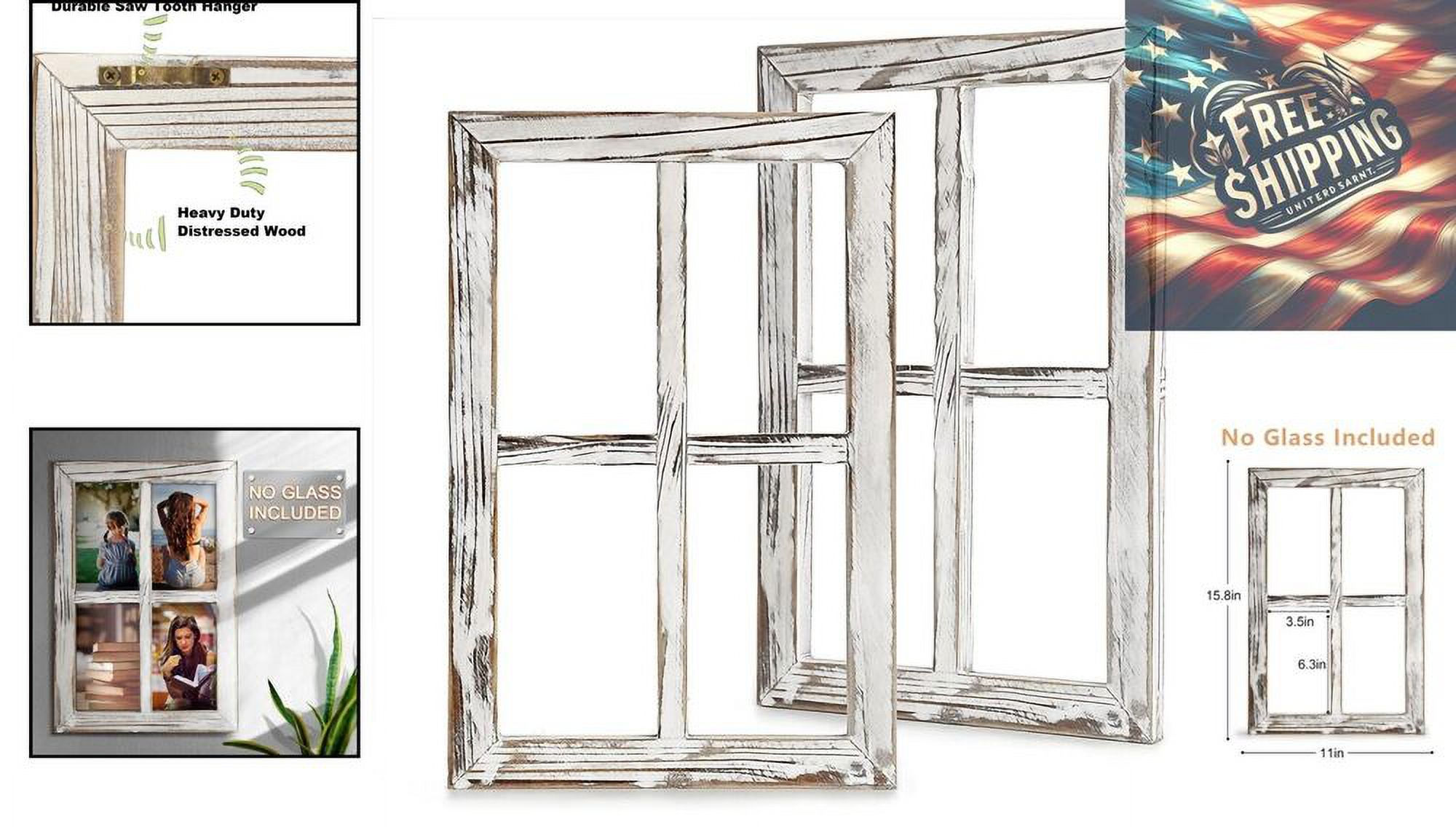 Rustic Wall Decor - Reclaimed Wood Window Frames, Farmhouse Style, Set ...
