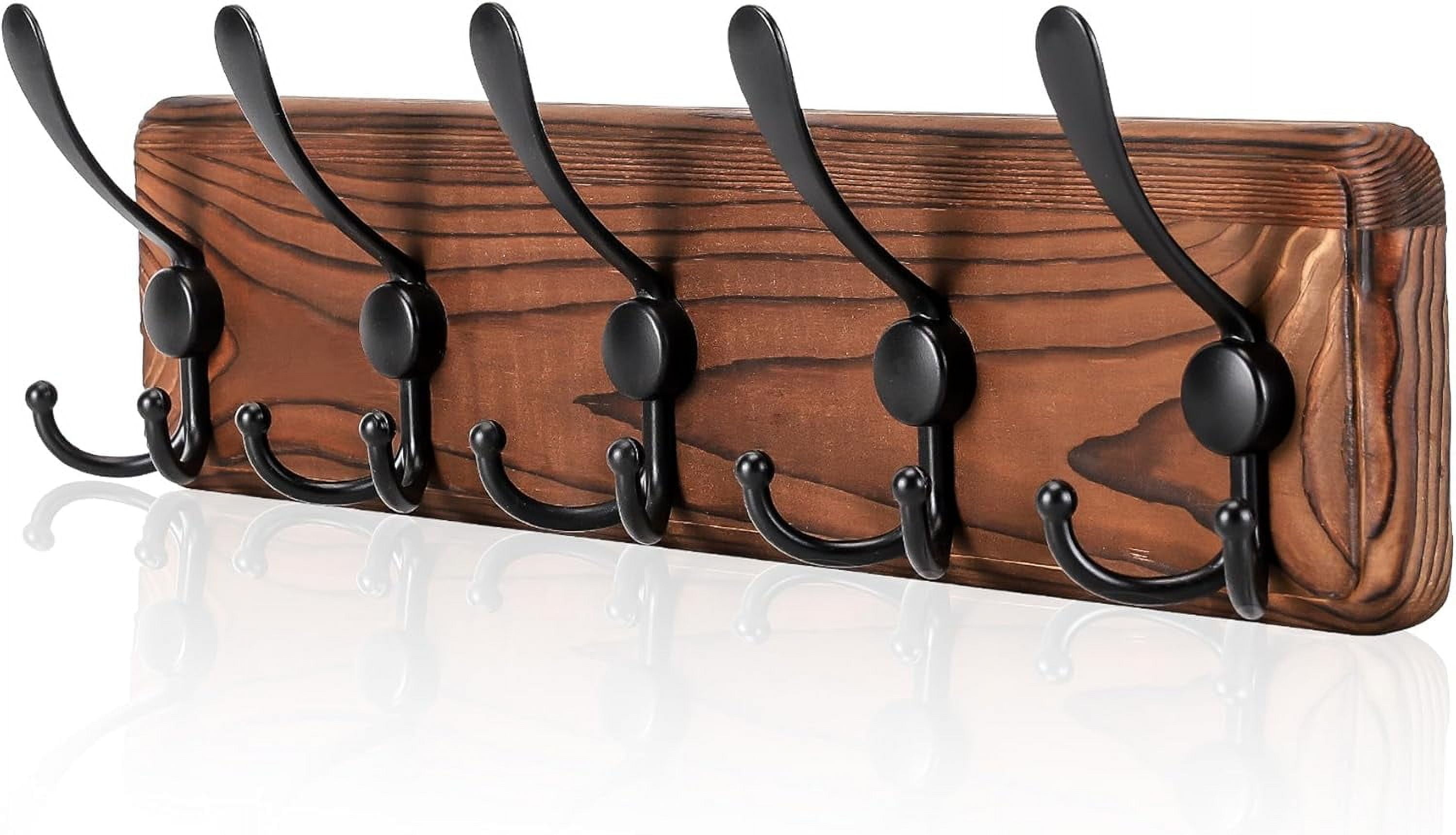 Rustic Wall Mount Coat Rack, Coat Hooks Metal Wood Coat Rack with 5 ...