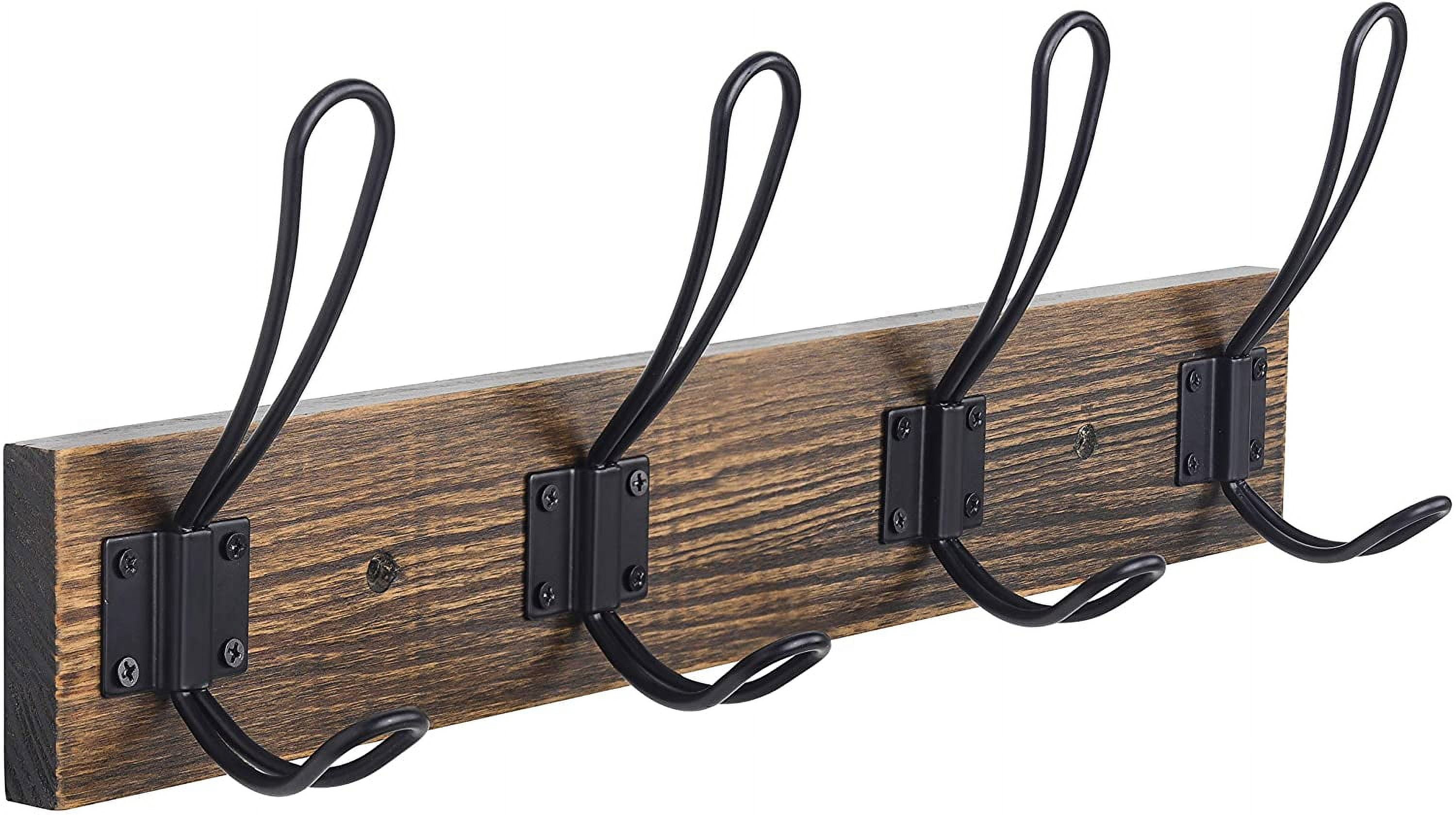 Rustic Wall Mounted Coat Hook with 4 Farmhouse Hooks - Solid Pine Wood ...