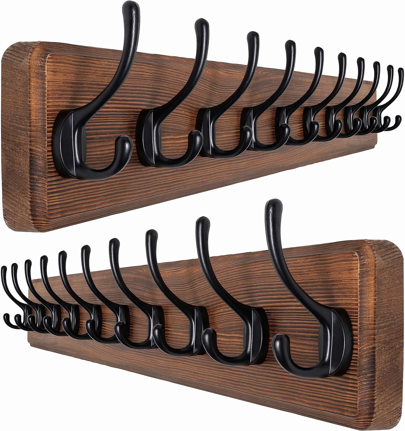 Rustic Wall Mounted Coat Rack, Case of 2, Pine Solid Wood Coat Hook ...
