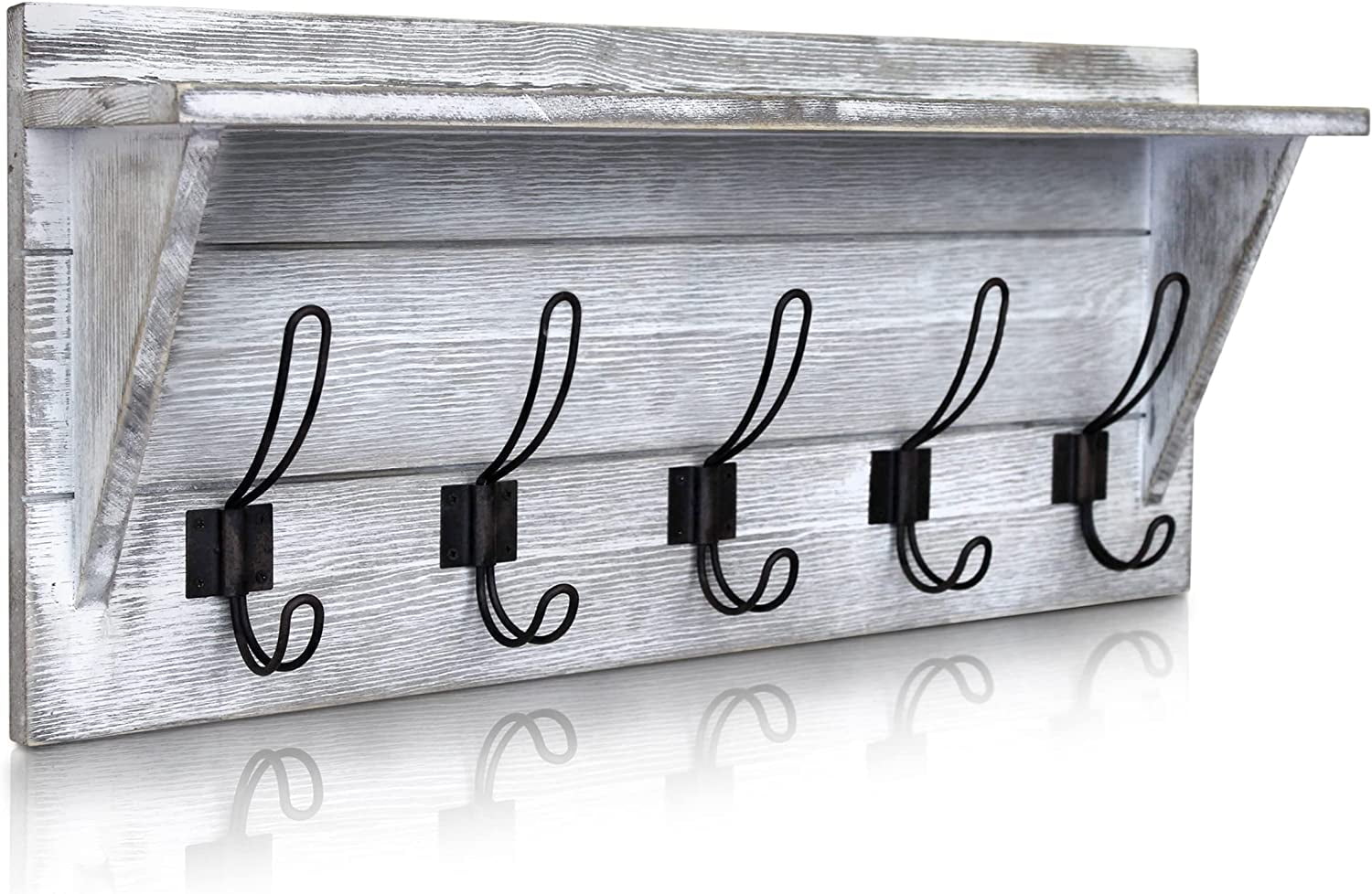 Rustic Wall Mounted Coat Rack with Shelf - Solid Wood 24" Entryway ...