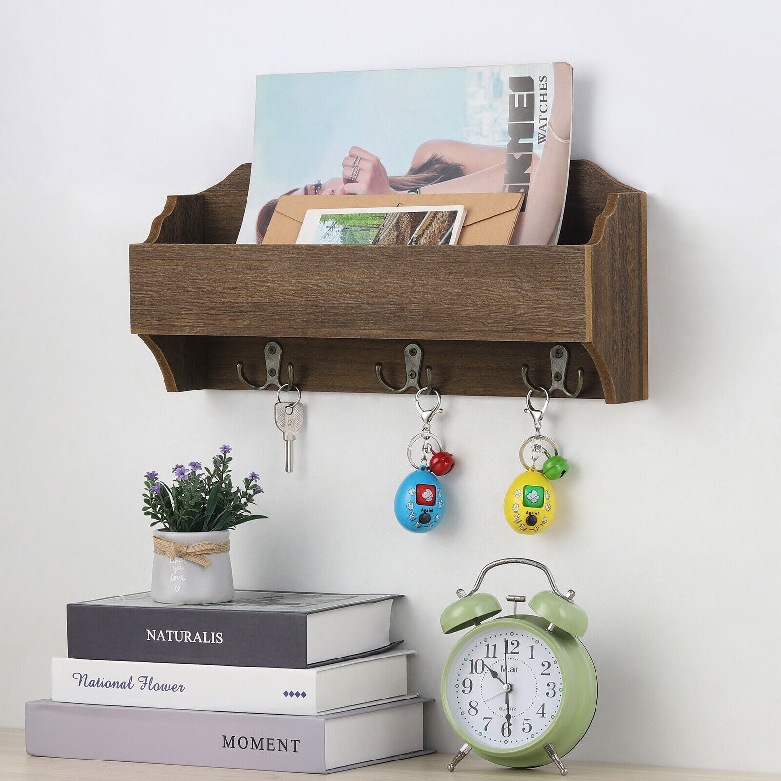 Mail Holder Rack Sorter Rustic Organizer Wall Mounted w/Key Hooks for ...