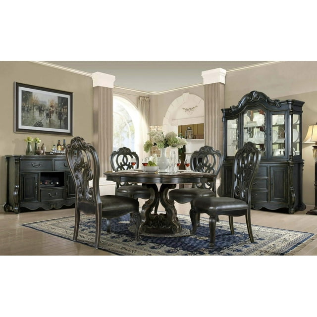 Rustic Walnut 60" Round Dining Table Set 5P McFerran D524-6060 D525 ...