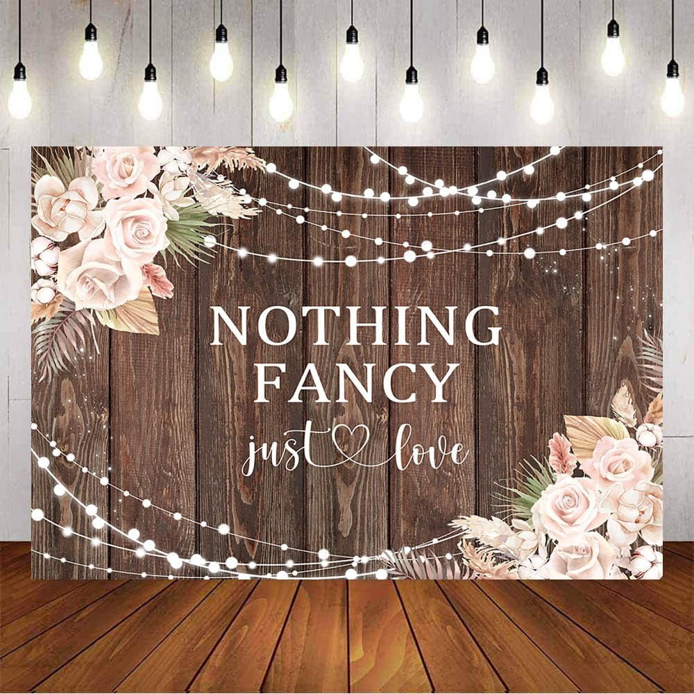 Rustic Wedding Backdrop Rustic Nothing Fancy Just Love Bridal Shower Background Wood Boho Floral ...