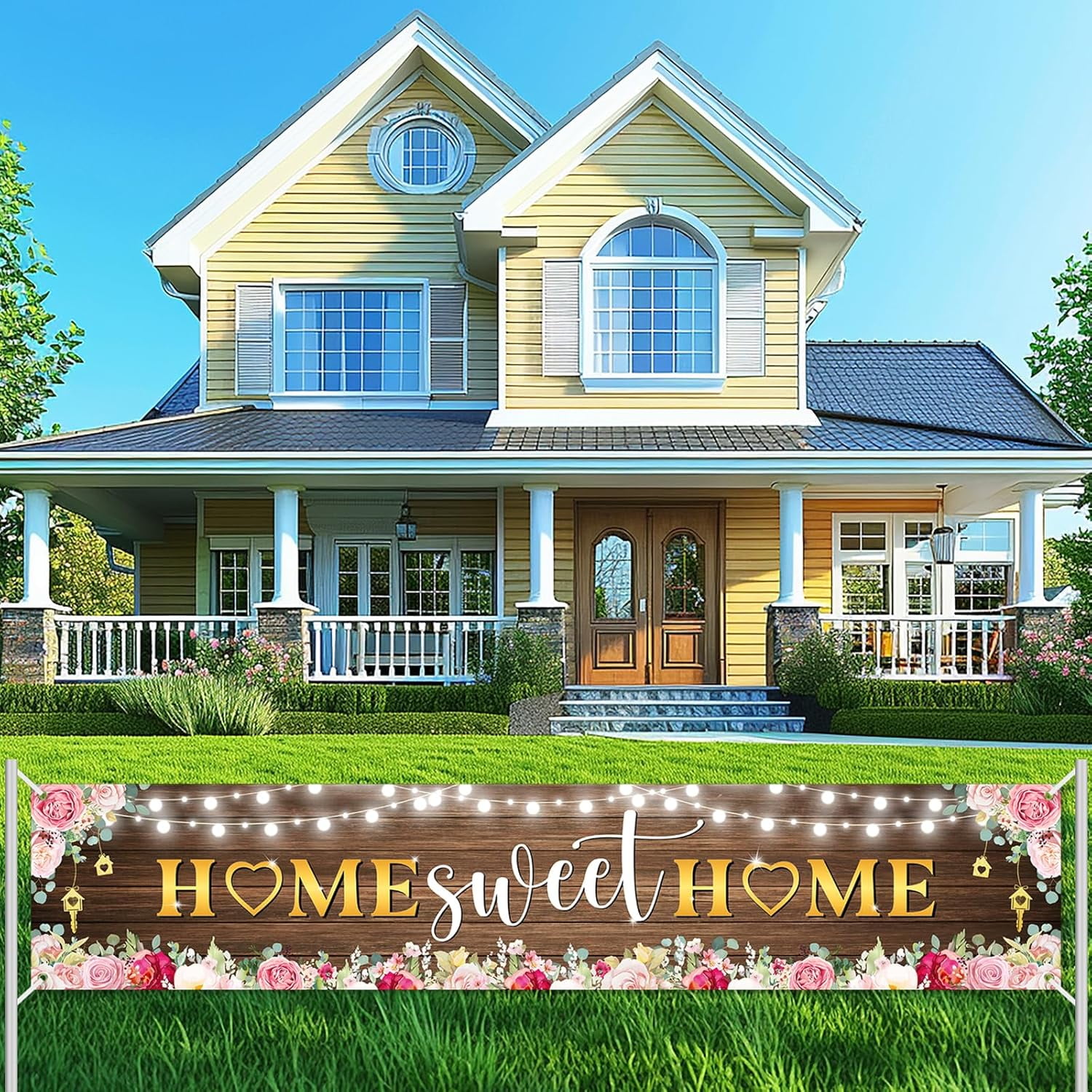 Rustic Welcome Home Banner 9.8x1.6Ft Housewarming Backdrop Outdoor Home ...