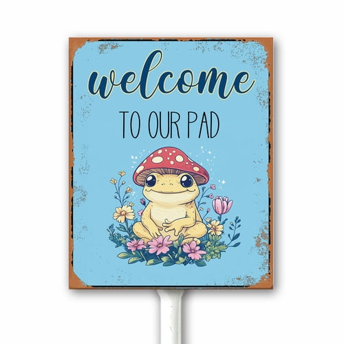 Rustic Welcome To Our Pad Funny Frog Garden Sign, Frog Lover Gift ...