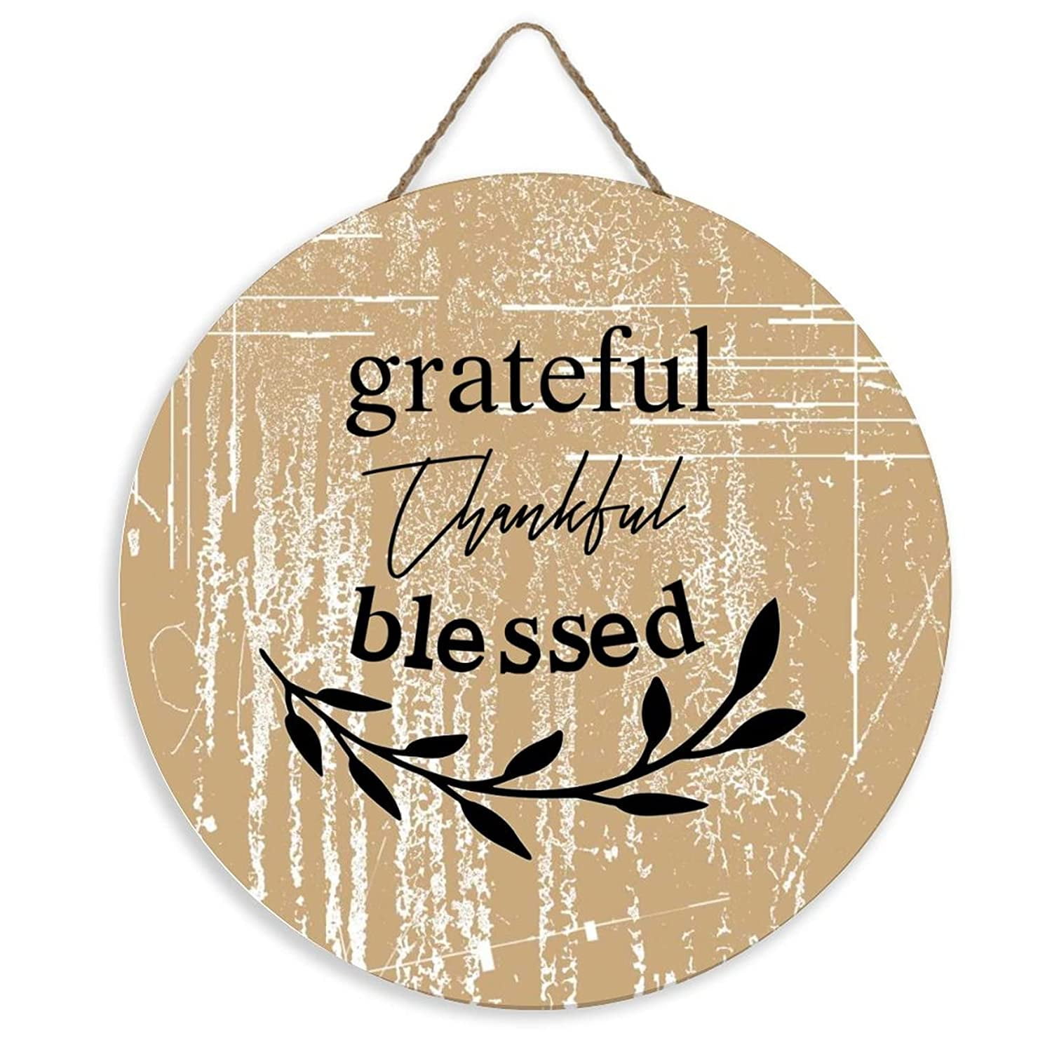 Rustic Welcome Sign Grateful Thankful Blessed Welcome Front Door Round ...