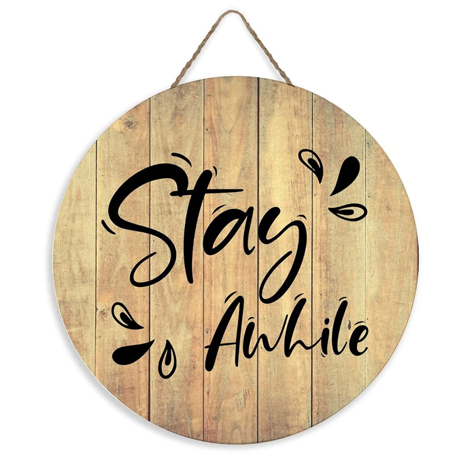 Rustic Welcome Sign Stay Awhile Welcome Front Door Round Wood Sign ...