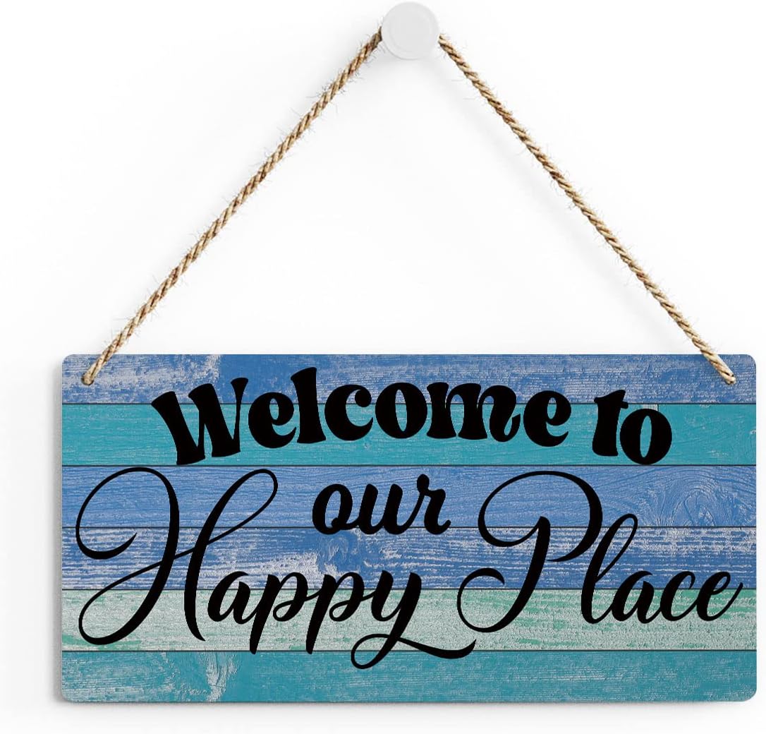 Rustic Welcome Wood Decor Sign, Welcome to Our Happy Place Printed Wood ...