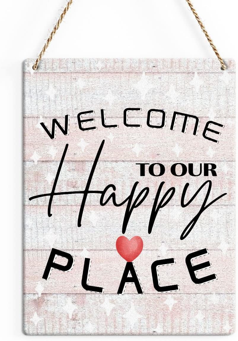 Rustic Welcome Wood Decor Sign, Welcome to Our Happy Place Printed Wood ...