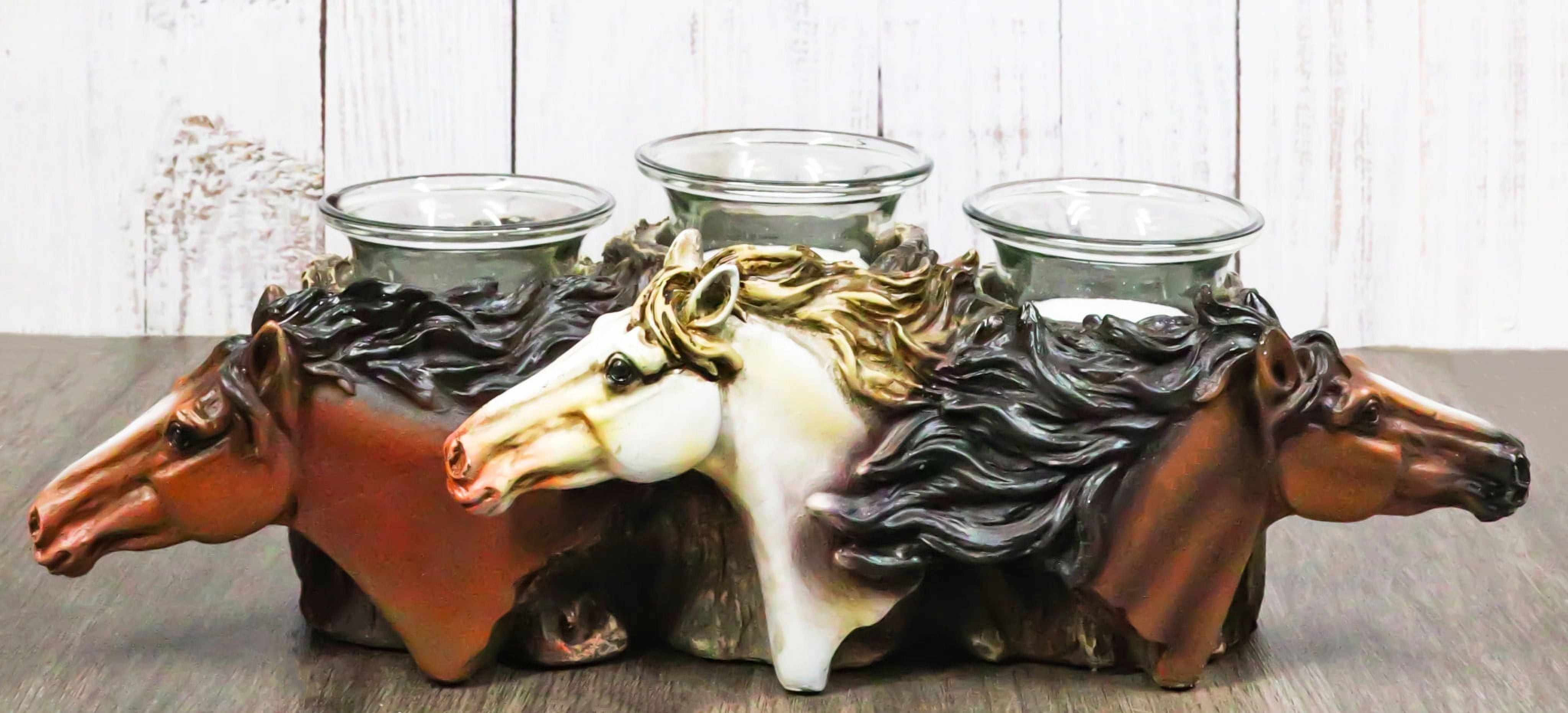 Rustic Western 3 Brown White Horses By Tree Logs Triple Votives Candle Holder - Walmart.com