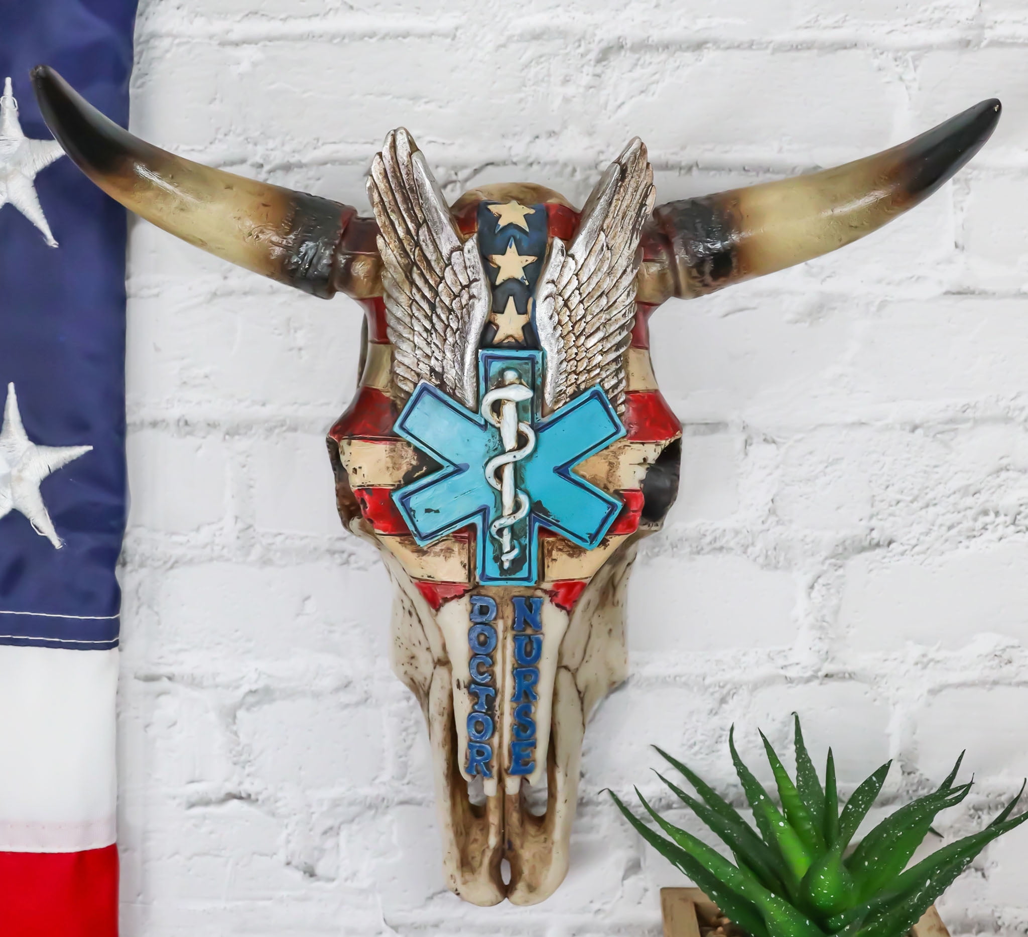 Rustic Western American Flag Doctor Nurse Caduceus Symbol Cow Skull ...