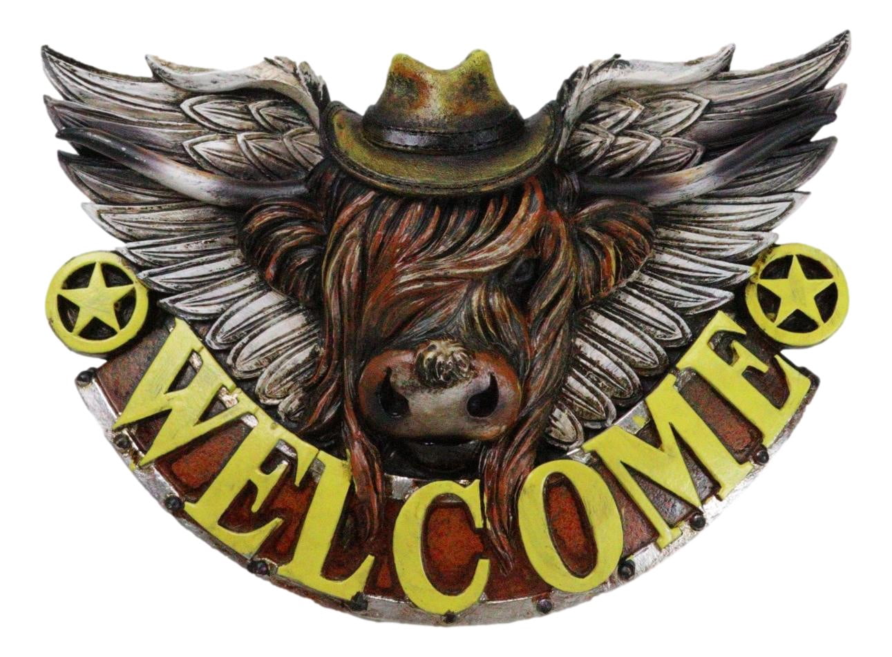 Rustic Western Angel Winged Cowboy Hat Cow Country Welcome Sign Wall ...
