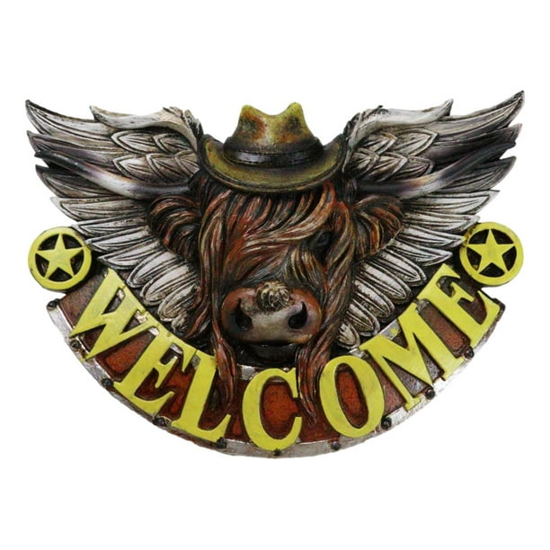 Rustic Western Angel Winged Cowboy Hat Cow Country Welcome Sign Wall ...