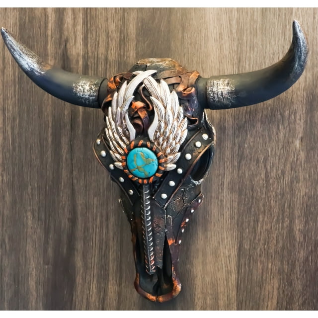 Rustic Western Angel Wings Turquoise Gem Steer Bull Cow Skull Wall ...