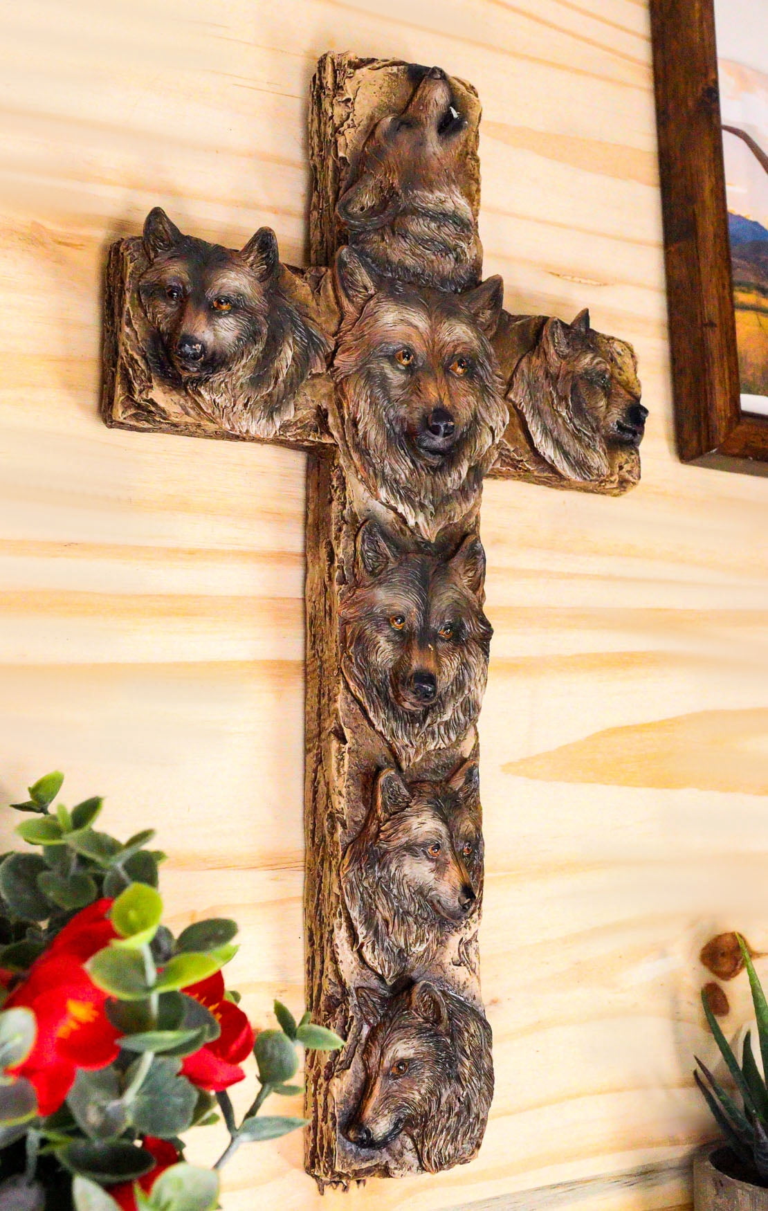 Rustic Western Animal Totem Spirit Wolves Howling Gray Wolf Wall Cross ...