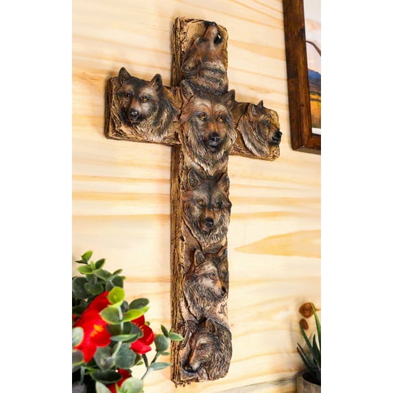 Rustic Western Animal Totem Spirit Wolves Howling Gray Wolf Wall Cross ...