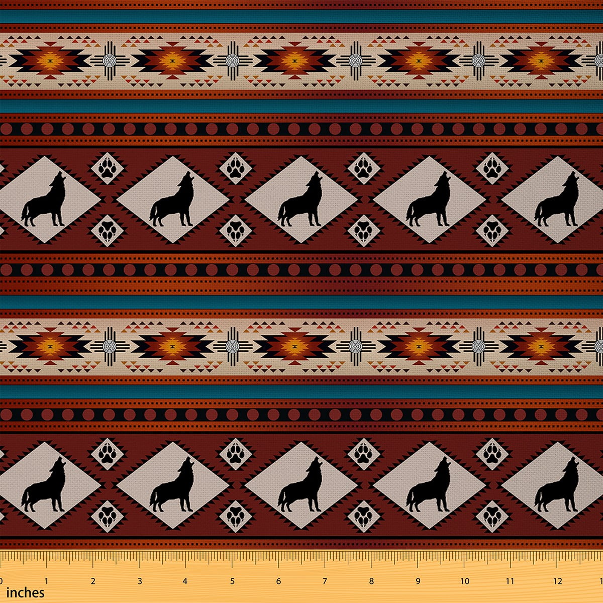 Rustic Western Aztec Fabric By The Yard,Rustic Wolf Pattern Upholstery ...