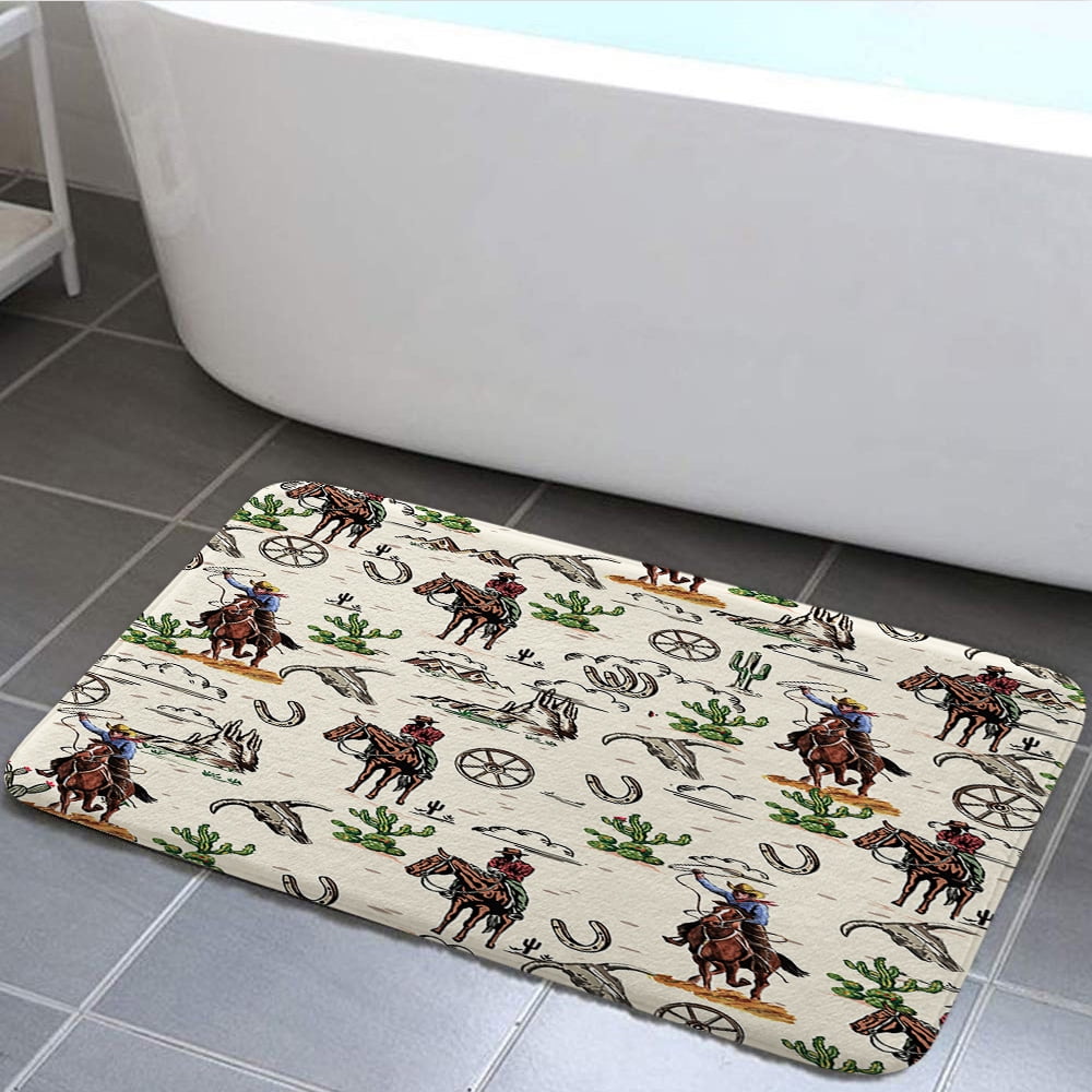 Rustic Western Bath Rugs for Bathroom, Farmhouse Wild West Rural Cowboy ...