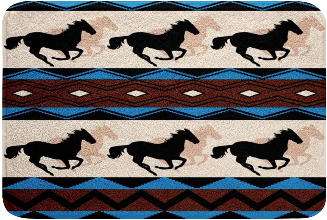 Rustic Western Bathroom Rugs Horse Bath Mat Cowboy Cowgirl Aztec Native ...