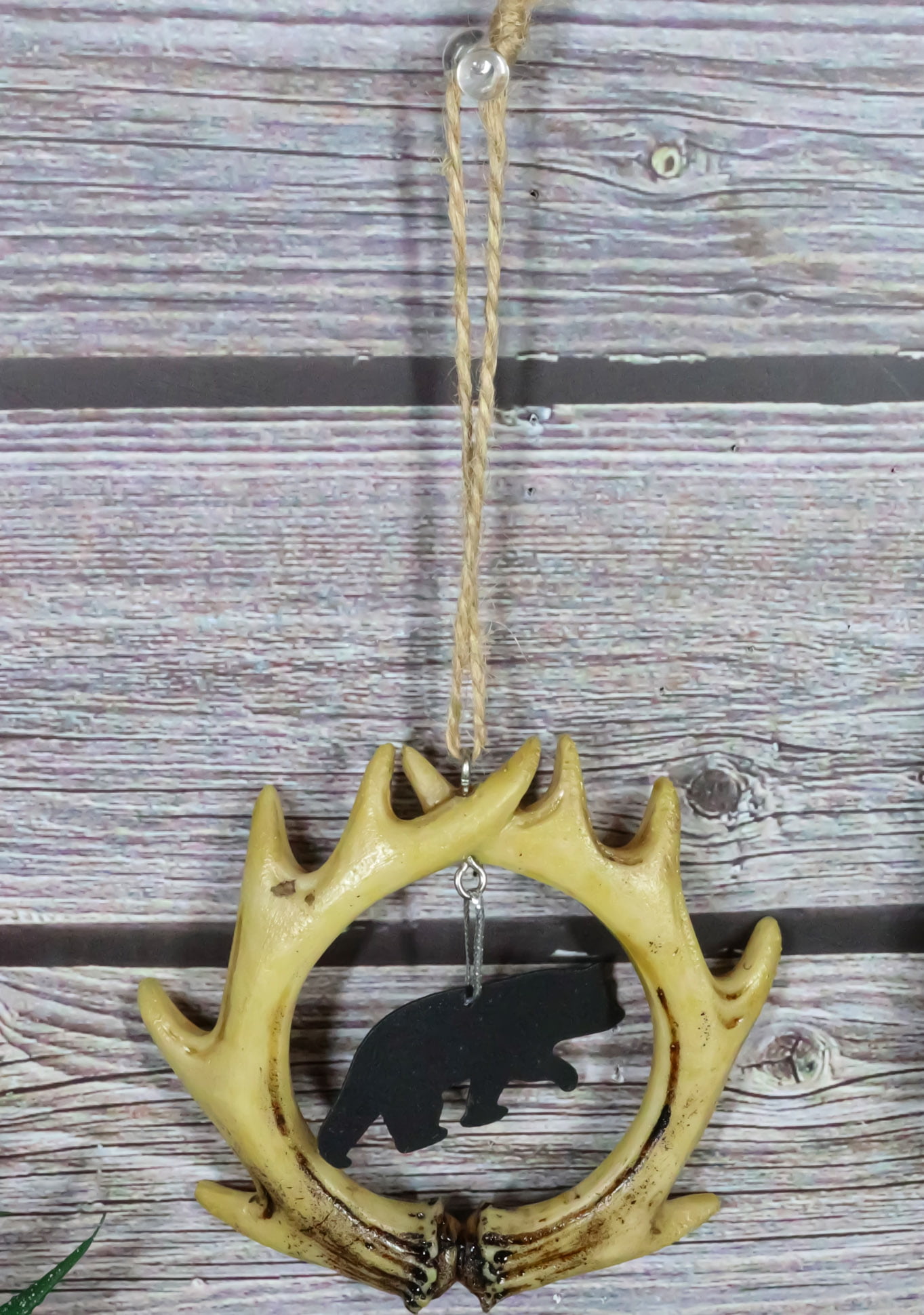 Rustic Western Black Bear Cutout Deer Antlers Set of 2 Christmas Tree ...
