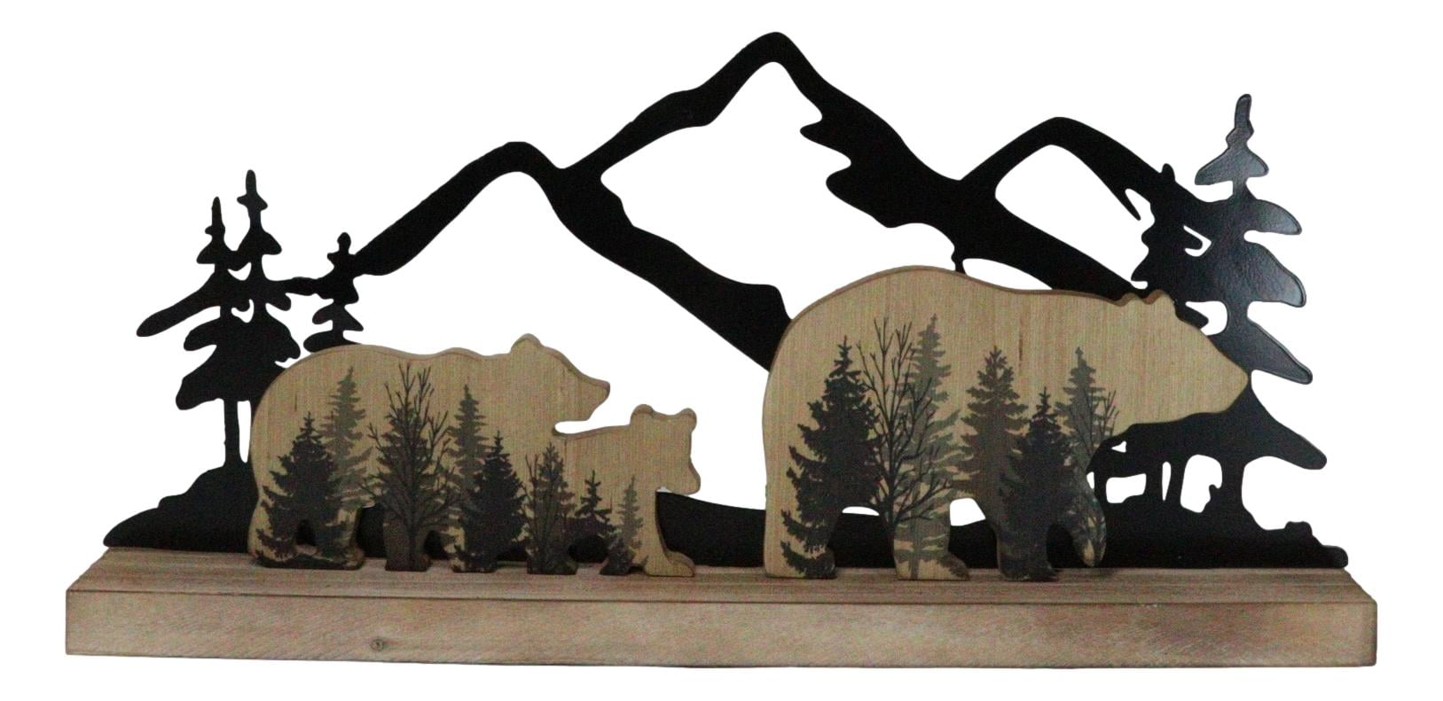 Rustic Western Black Bears And Cub By Mountain Forest Cutout Wooden ...