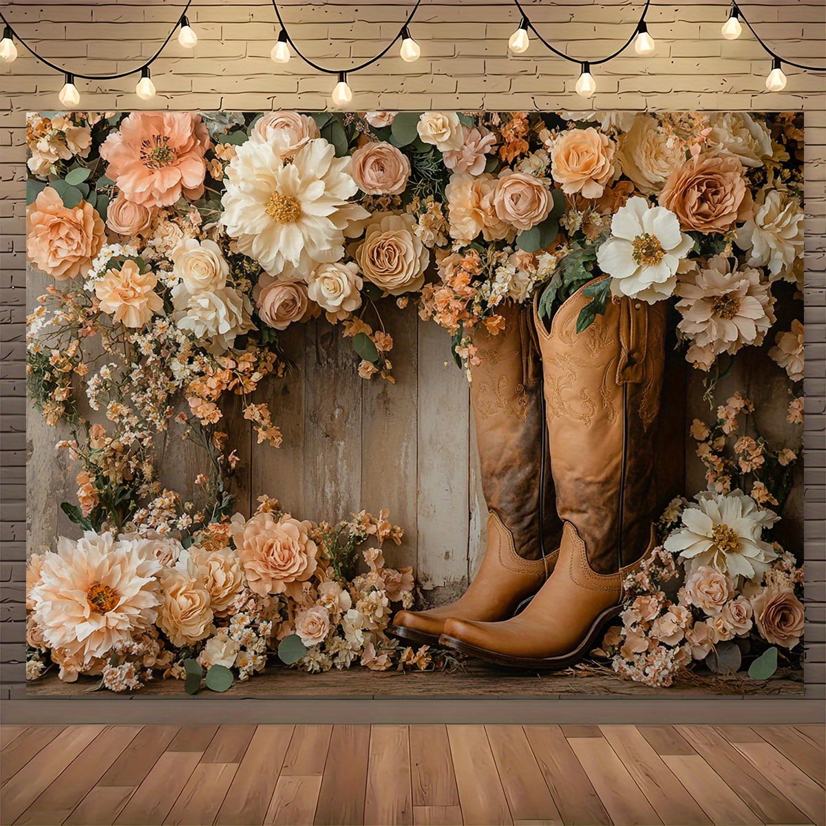 Rustic Western Boots and Floral Backdrop Boot Cowgirl Rustic Country ...