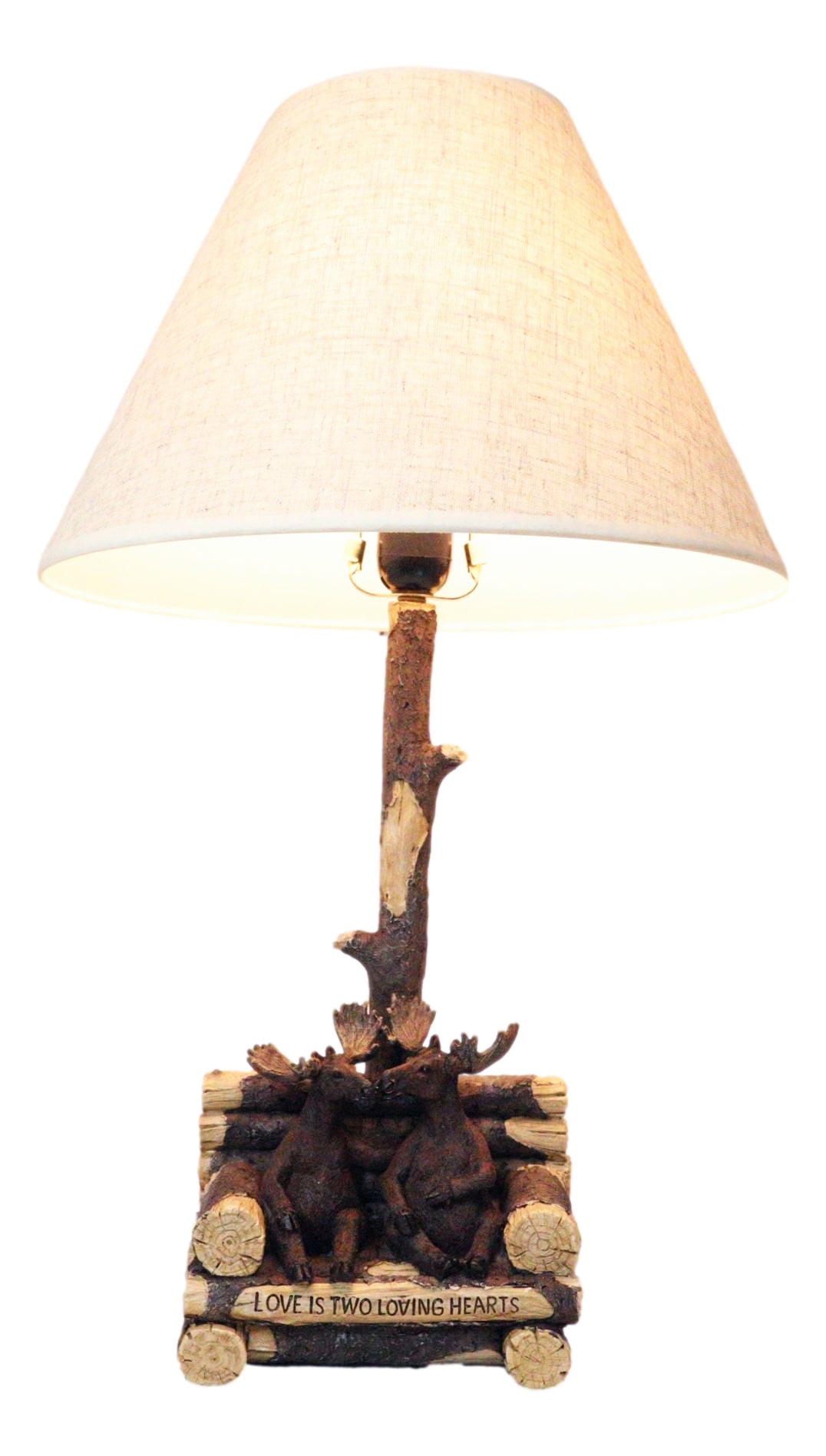 Rustic Western Bull Moose Grand Elks On Tree Logs Bench Table Lamp With ...