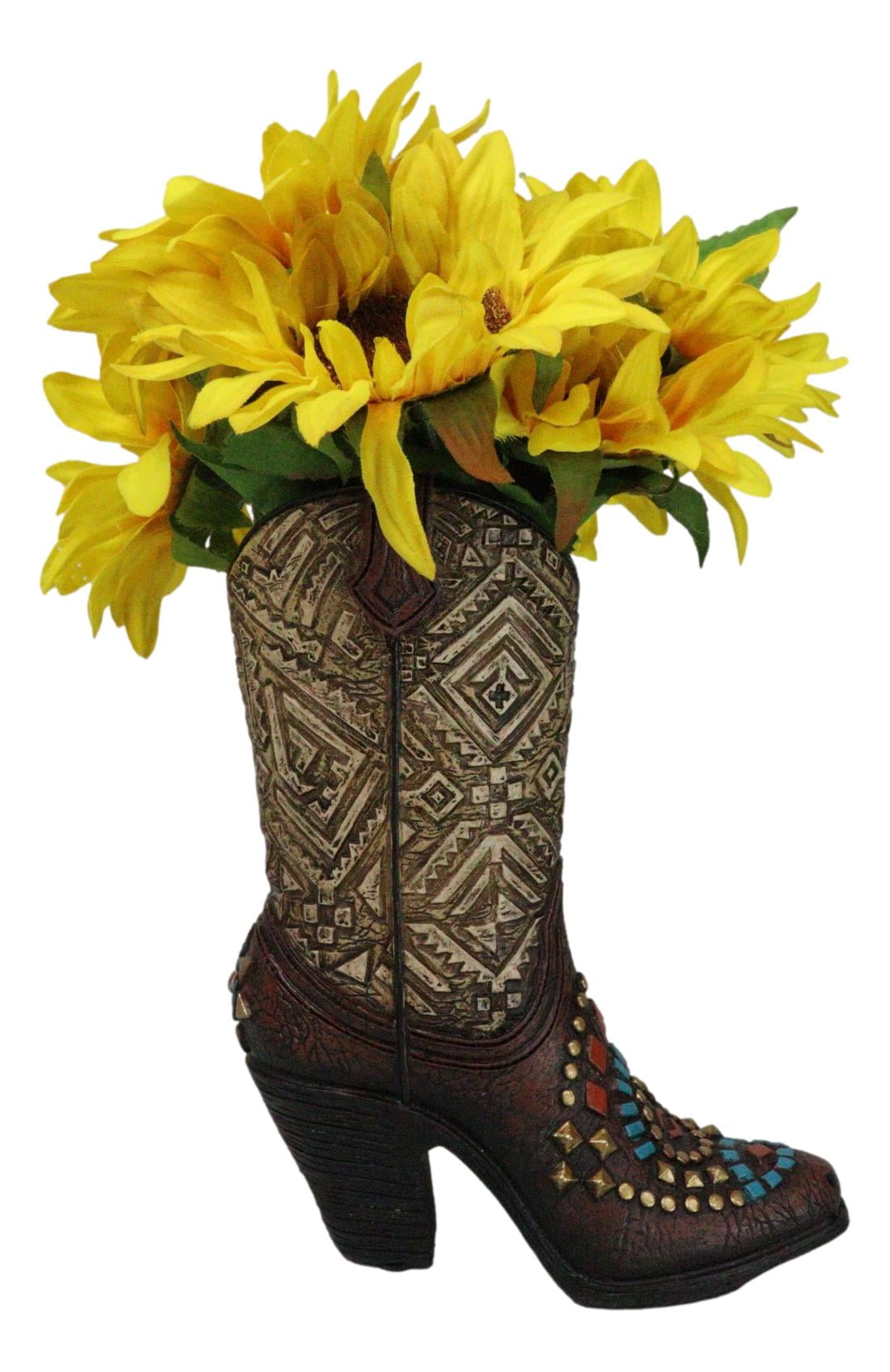 Rustic Western Colorful Aztec Mosaic Patterns Cowgirl Boot Vase Holder ...