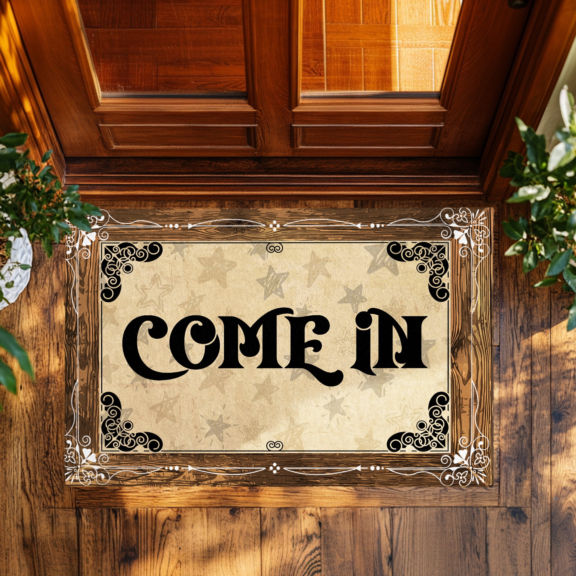 Rustic Western Come In Doormat – Burlap Look Entry Mat with Stars ...