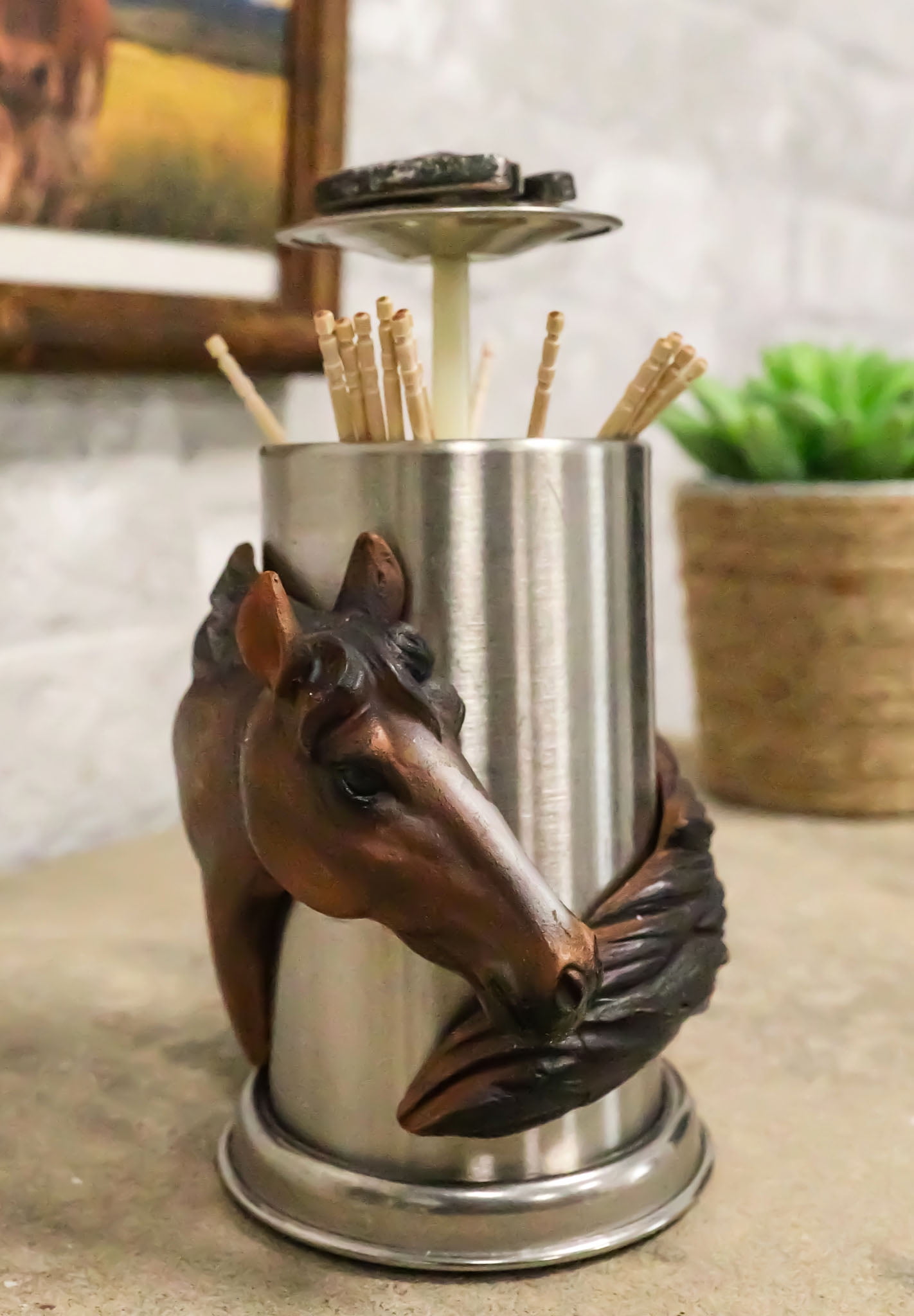 Rustic Western Country Chestnut Horse Horseshoe Spring Barrel Toothpick ...