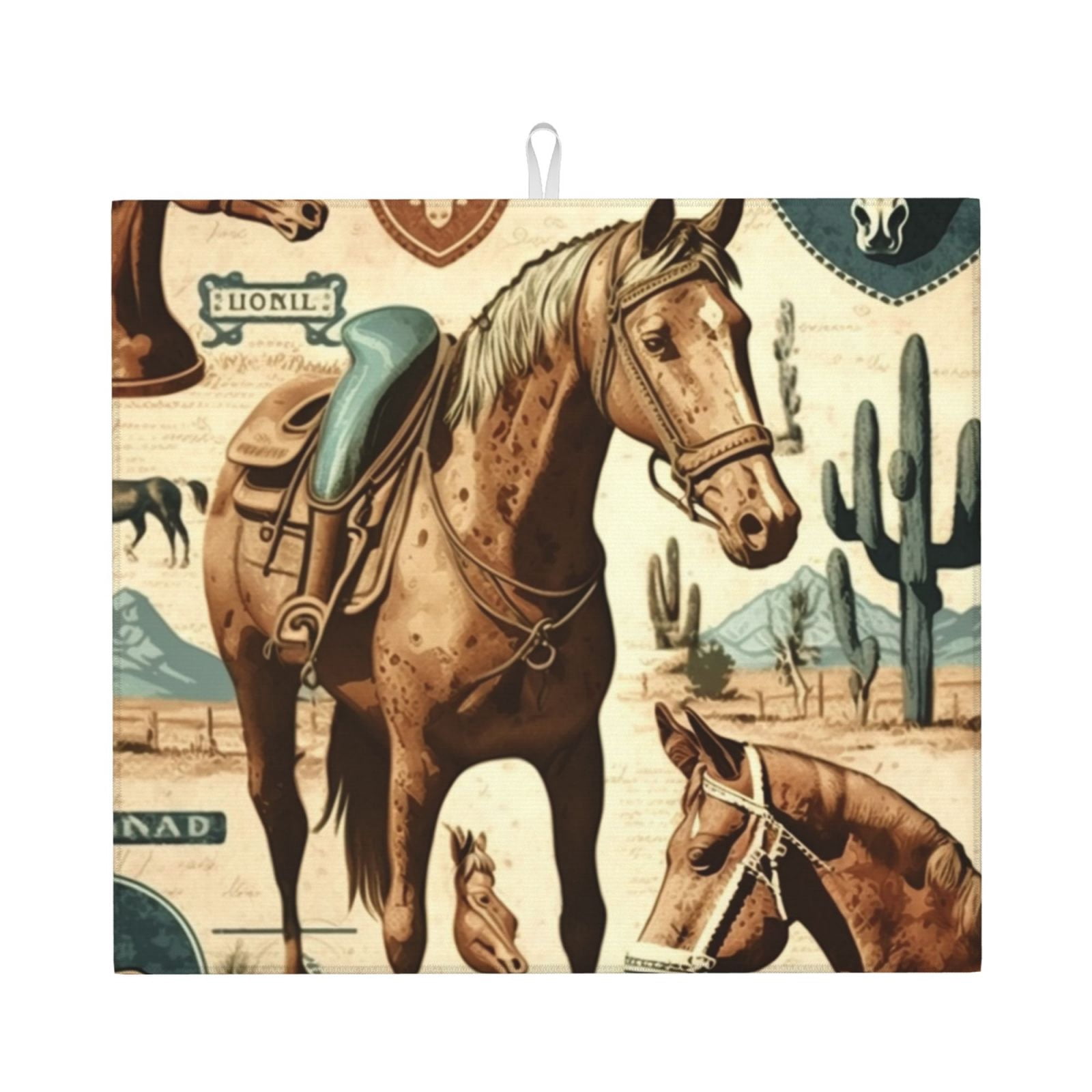 Rustic Western Country Cowboy Horse Vintage Kitchen Drying Mat 18x16 ...