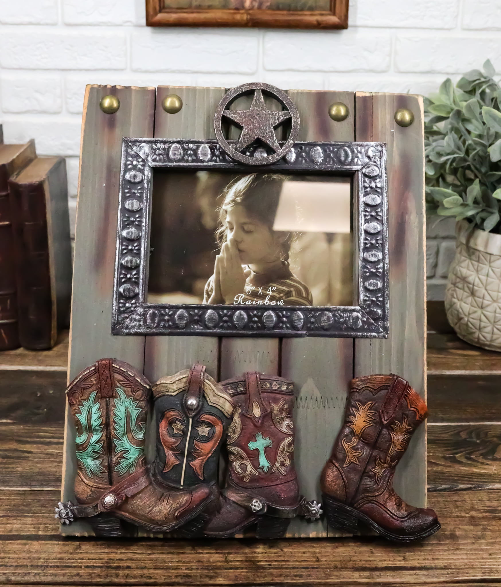 Rustic Western Country Farmhouse Lone Star Cowboy Boots 6X4 Picture ...